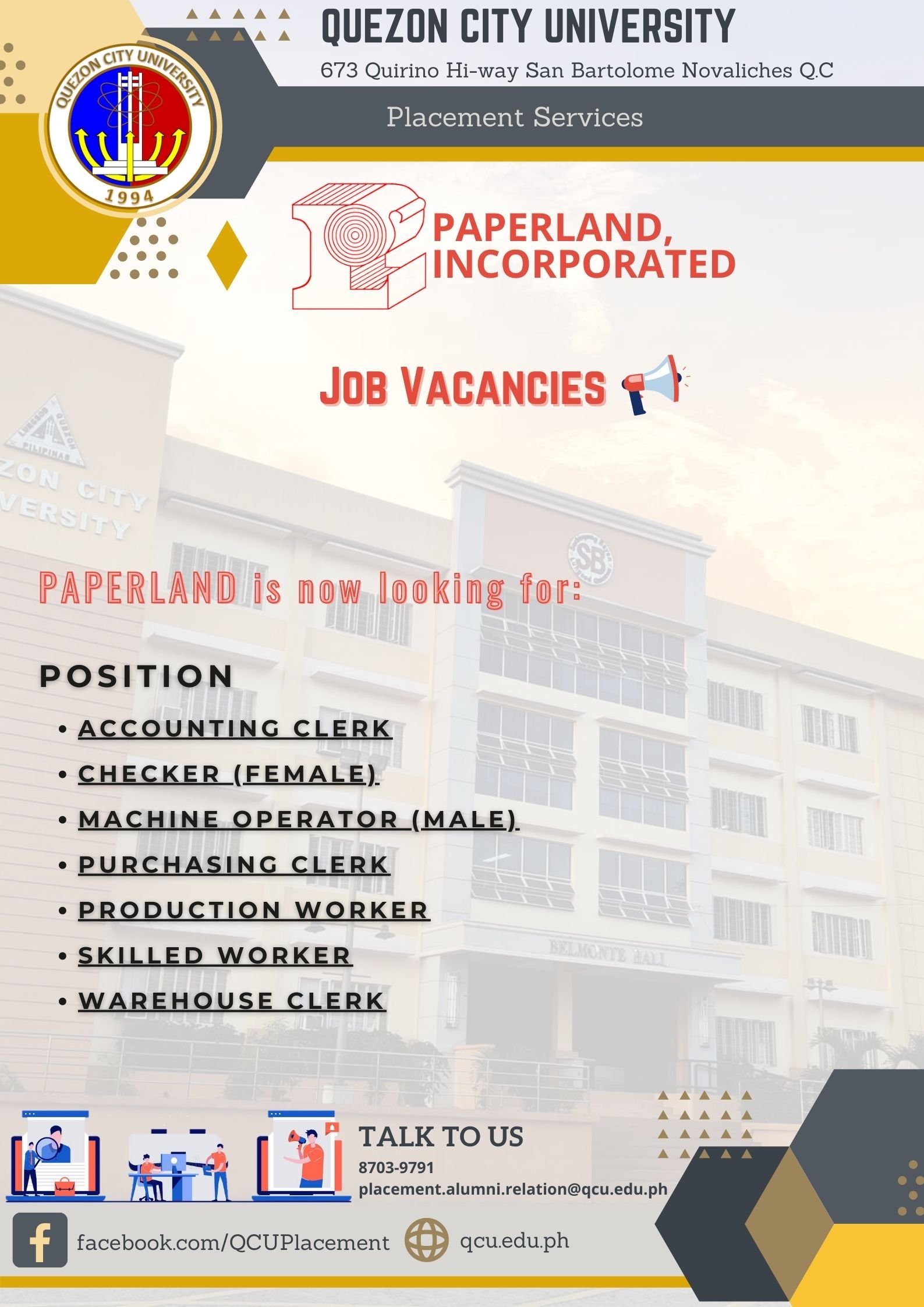 Paperland Incorporated Job Vacancies – Quezon City University